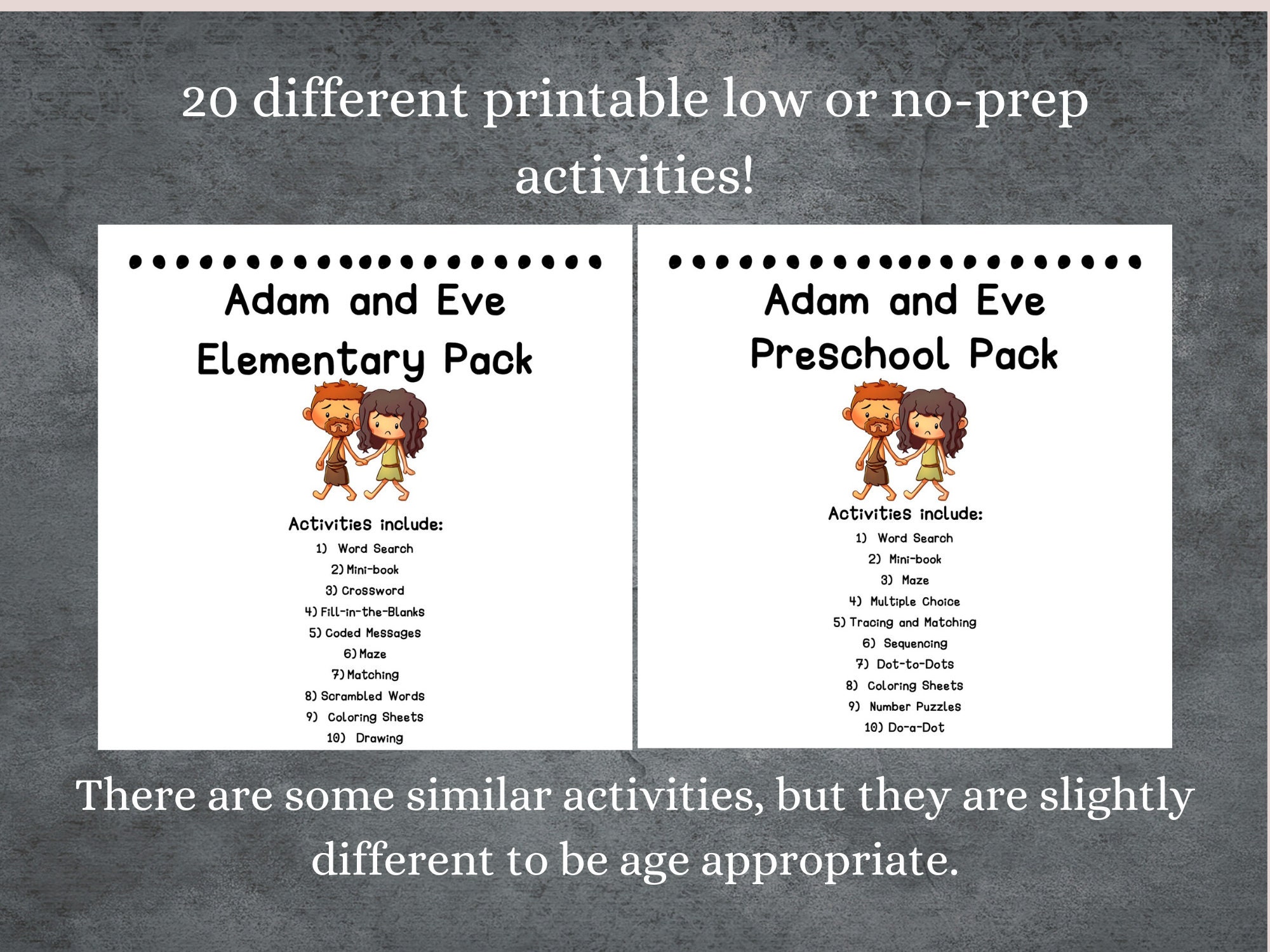 Bible Story Activity Pack Bundle Adam and Eve - Etsy