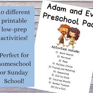 Preschool Bible Story Activity Pack Worksheets - Adam and Eve - Etsy