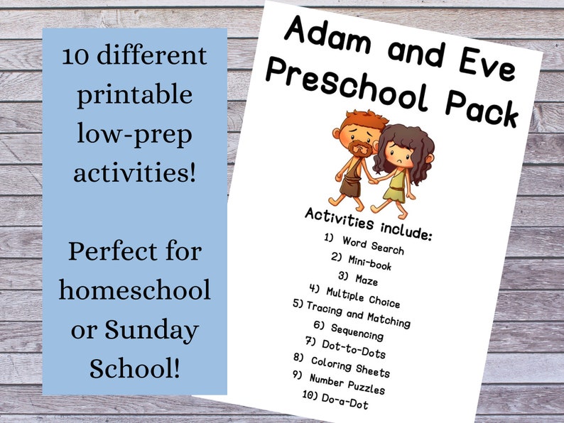 Preschool Bible Story Activity Pack Worksheets - Adam and Eve - Etsy