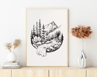 Boho Mountain Wall Art - Etsy