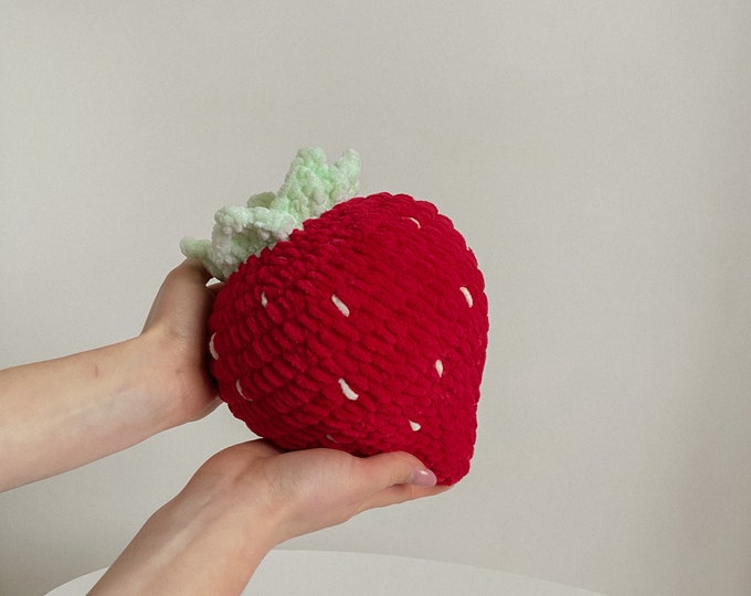 Crochet Strawberry Pillow, Soft Strawberry Plushie, Handmade Strawberry ...