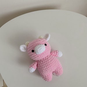 Pink Fat Valentines Cow, Crochet Cow Marshmallow, Plush Cow in Pastel ...