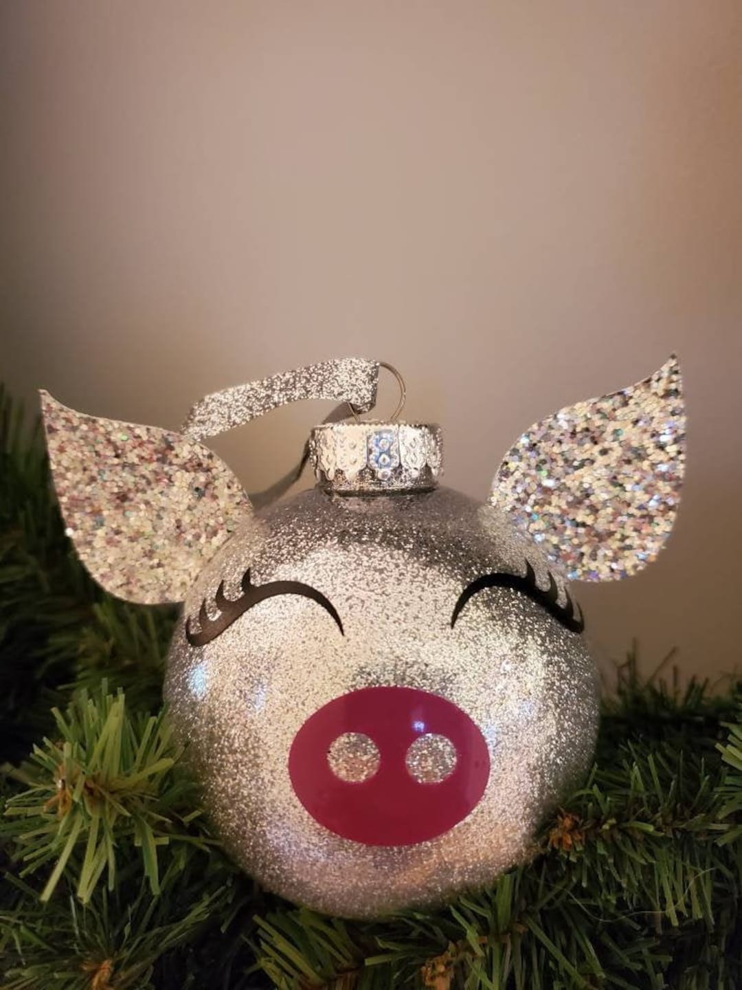Silver Glitter Pig Ornament - Etsy