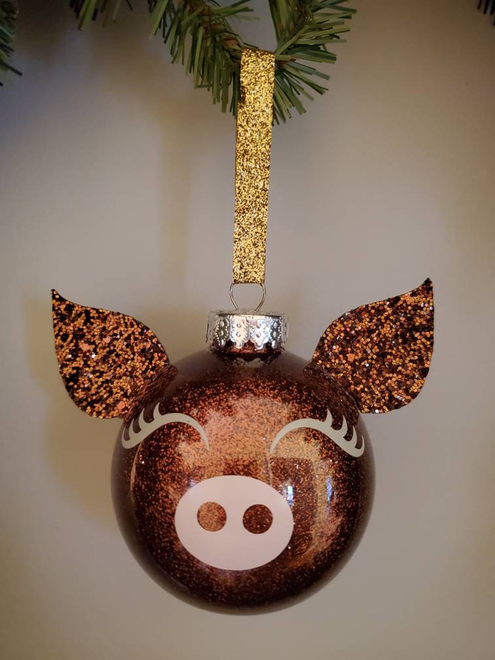 Brown Glitter Pig Ornament - Etsy