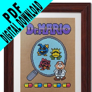 Dr Mario, Magnifying Glass Cross Stitch Pattern - Etsy