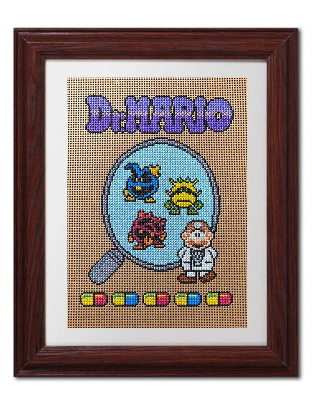 Dr Mario, Magnifying Glass Cross Stitch MADE TO ORDER - Etsy