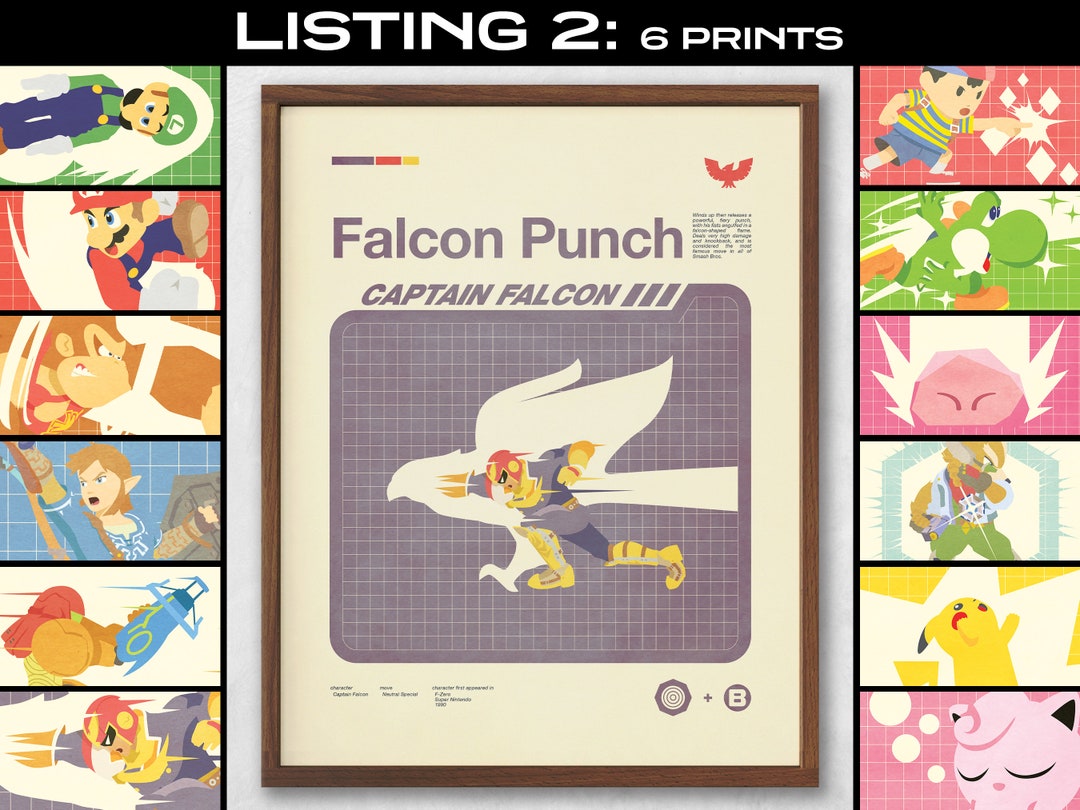 Smash Bros Art Prints (x6) – Character Movesets, Gamer Gift - Etsy