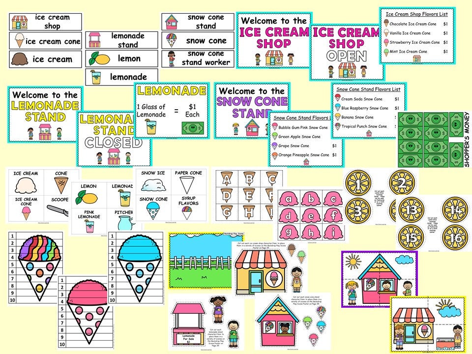 SUMMER STAND Dramatic Play - Ice Cream Shop, Lemonade Stand, and Snow ...