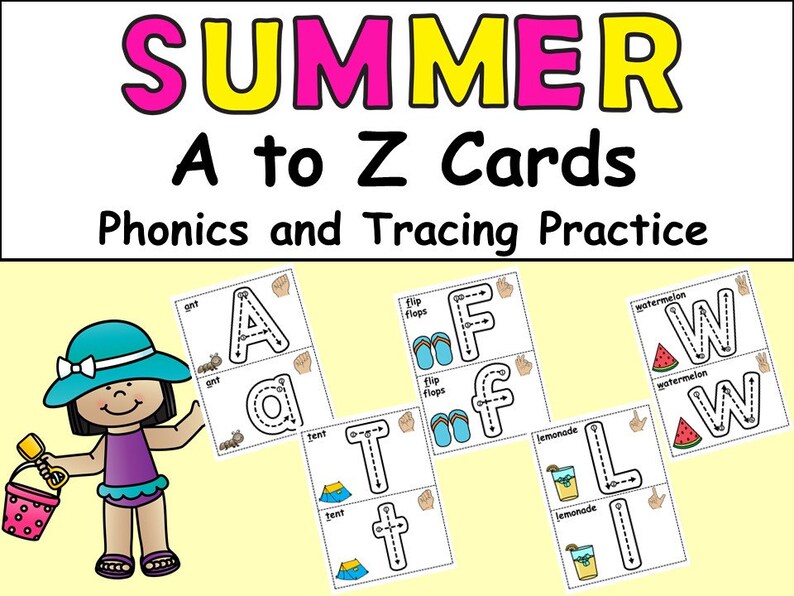 Summer A to Z Cards - Phonics and Tracing - Etsy