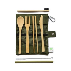 Bamboo Utensils Reusable Cutlery Travel Set - Eco-friendly Outdoor ...