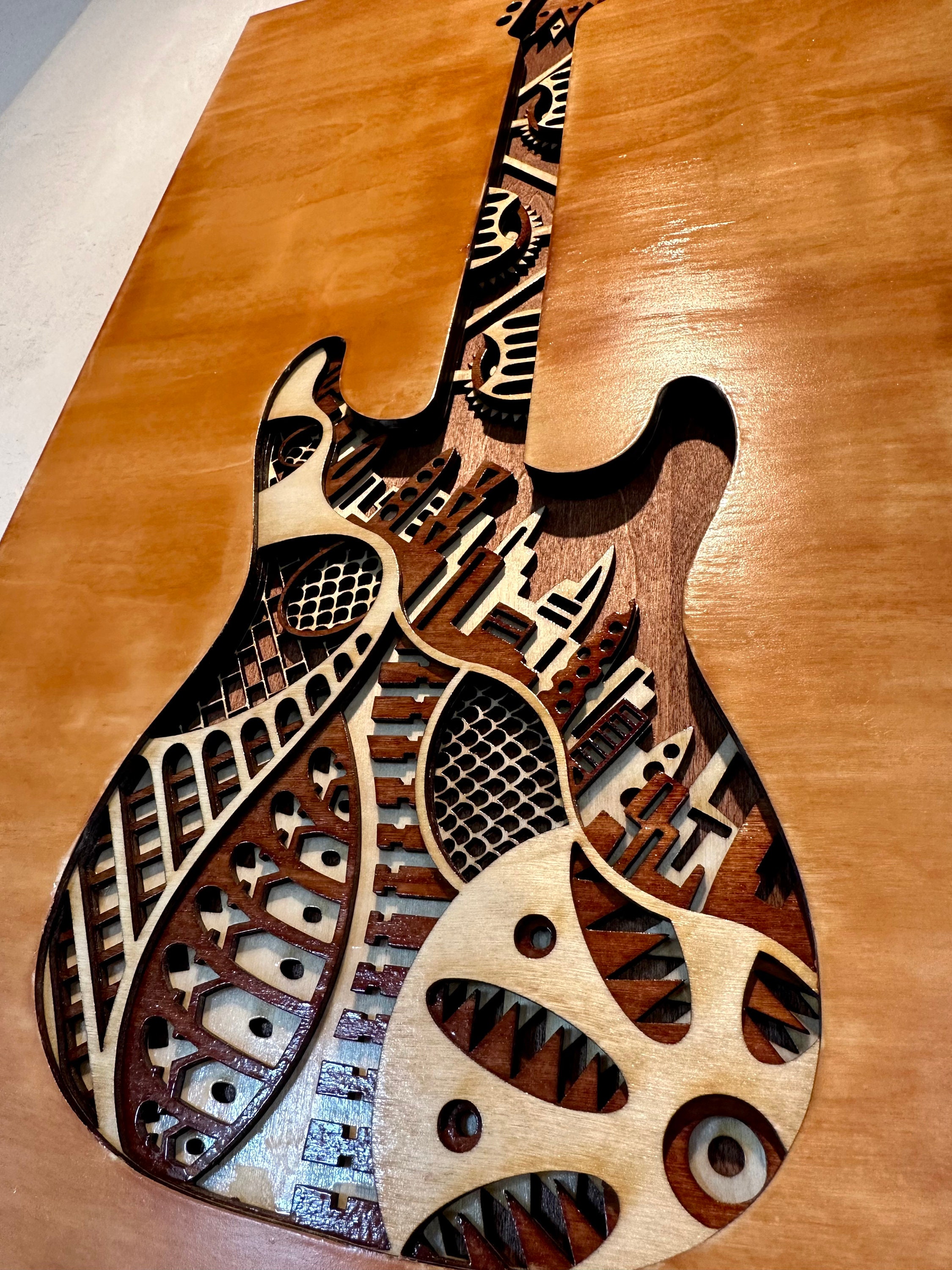 Electric Guitar Layered Wood Art Abstract Wall Hanging - Etsy