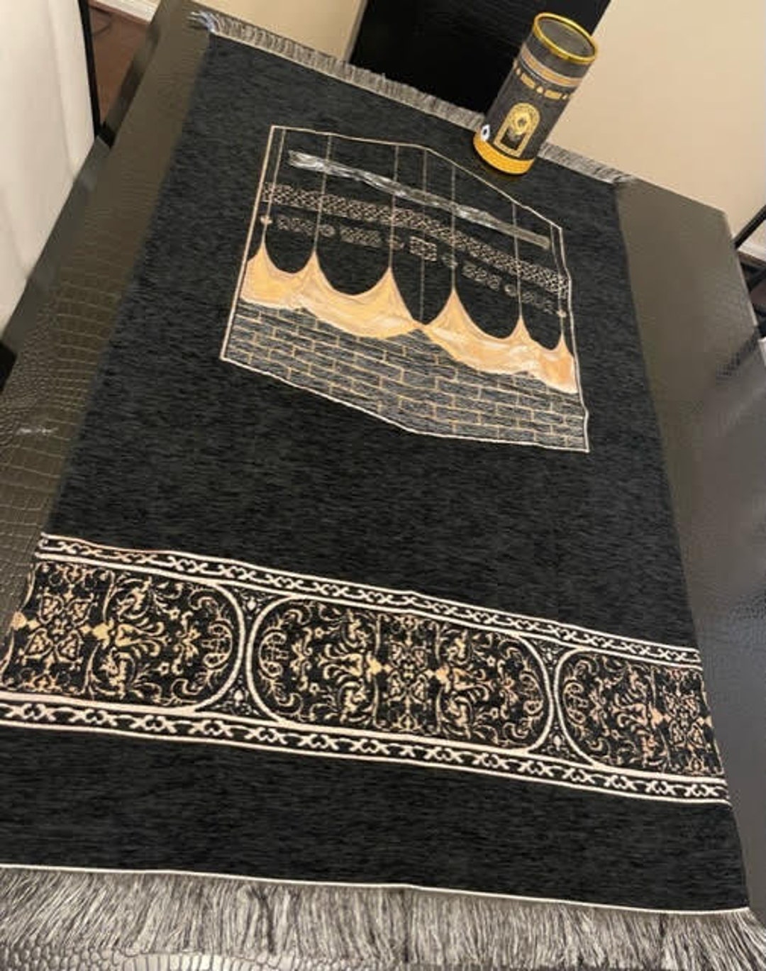 Kaaba Pattern Prayer Rug Kaaba Kiswah Prayer Mat Musallah Embroidered ...