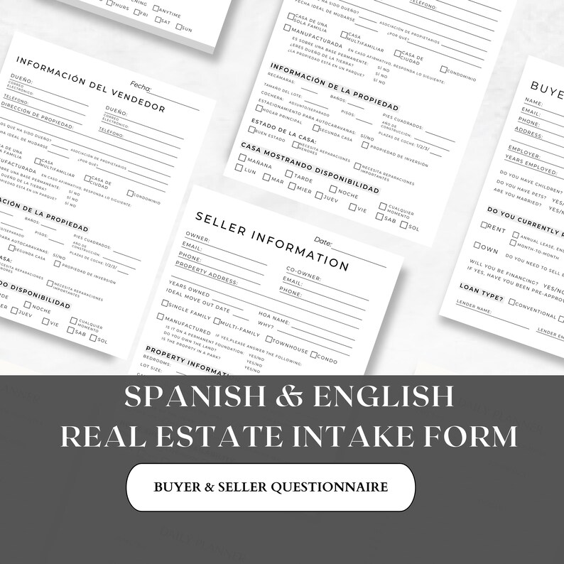 Spanish and English Real Estate Client Intake Form Bundle Home Buyer ...