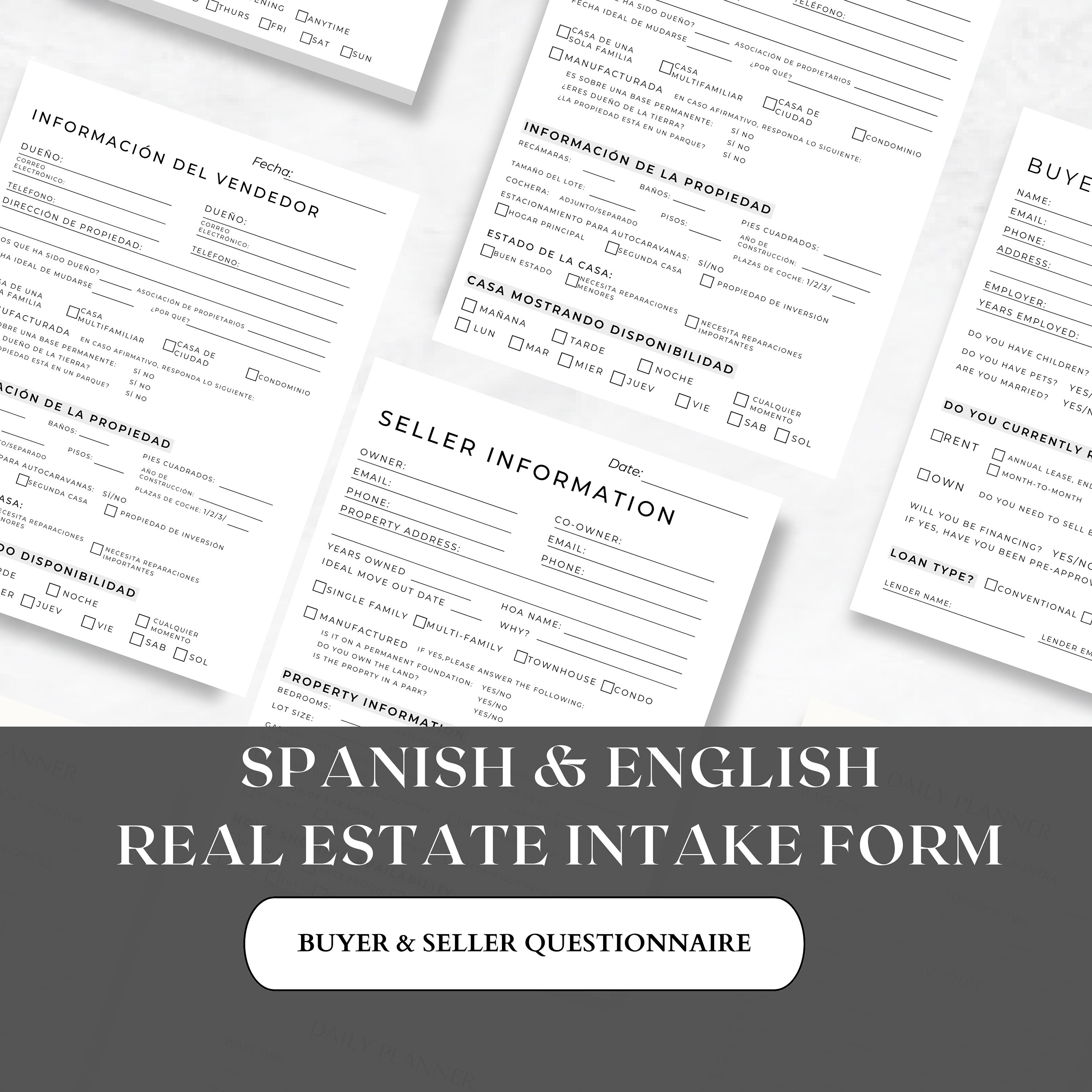 Bilingual Real Estate Client Intake Form, Bundle Home Buyer and Seller ...