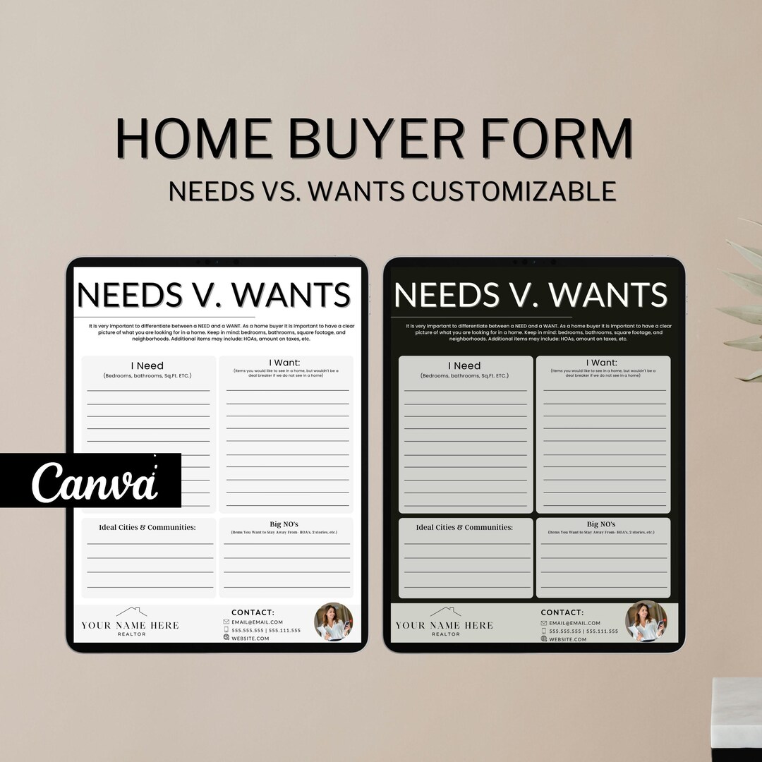Home Buyer Needs Vs Wants Form: Real Estate Marketing (canva Template ...