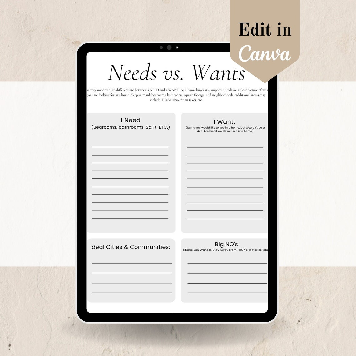 Home Buyer Intake Form, Home Needs Vs Wants, Real Estate Marketing ...