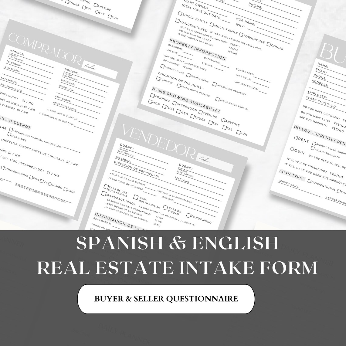 Real Estate Client Intake Form Bundle: Spanish & English (PDF) - Etsy