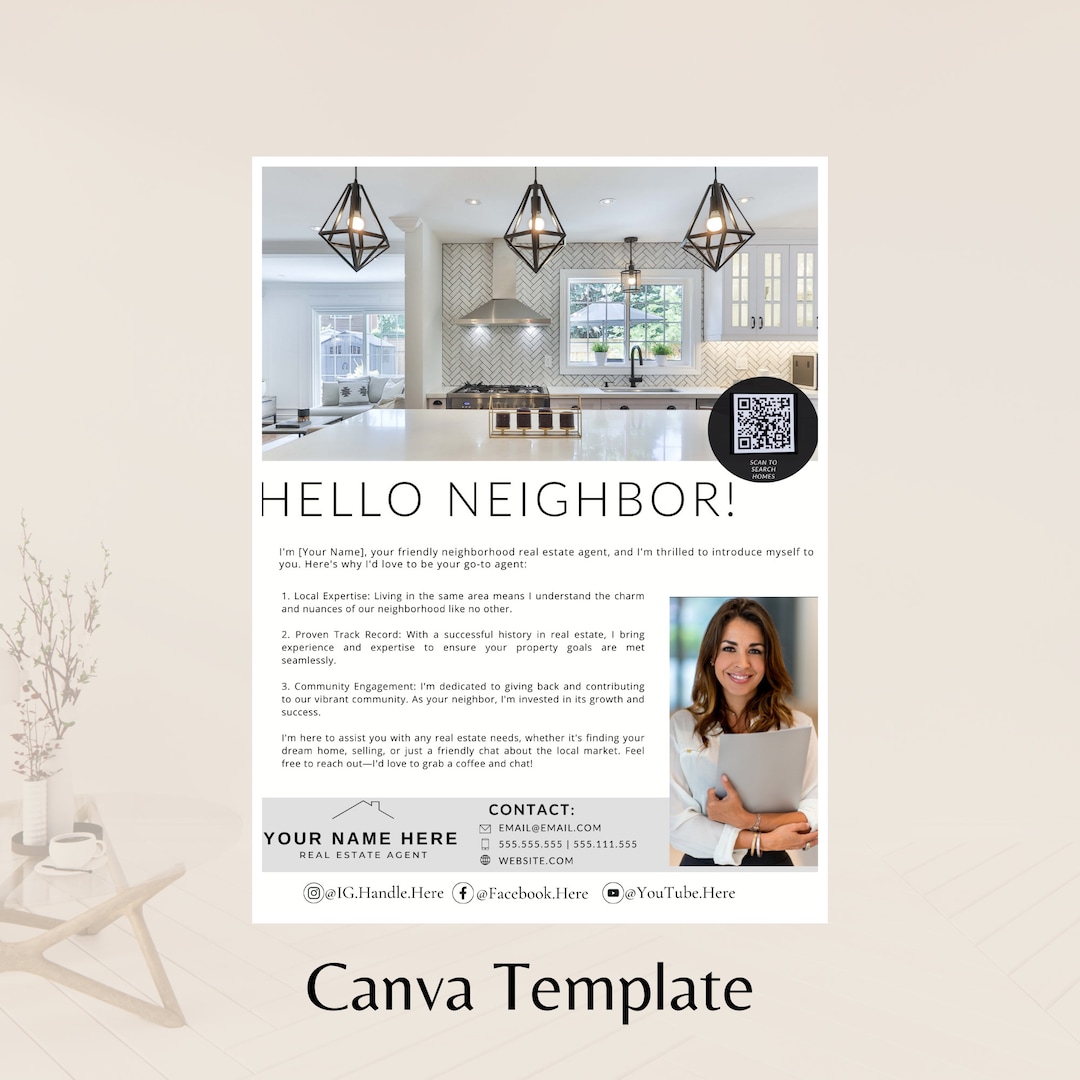 Real Estate Hello Neighbor Letter: Realtor Marketing Canva Template - Etsy