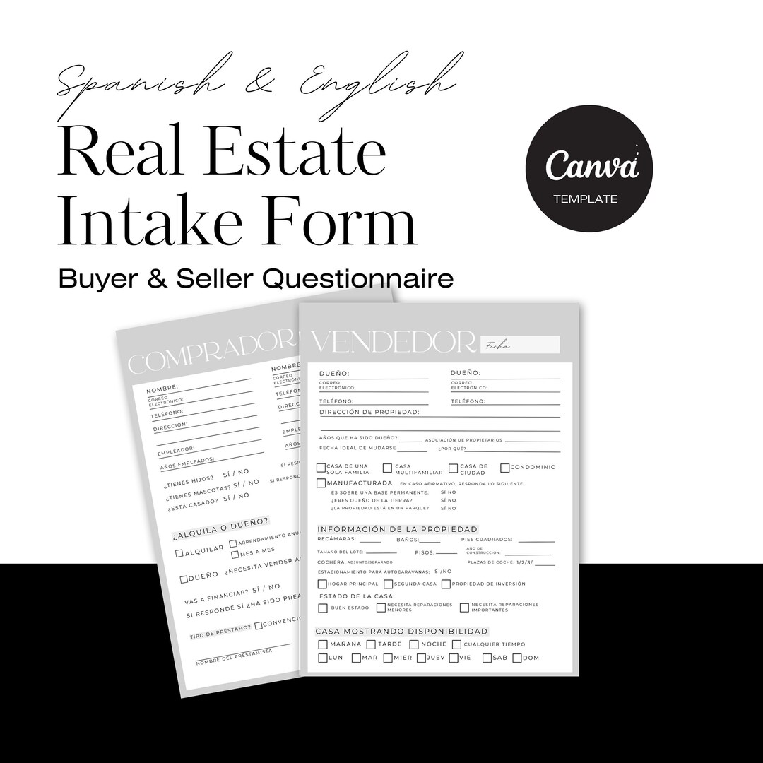 Spanish and English Real Estate Client Intake Form Bundle Home Buyer ...
