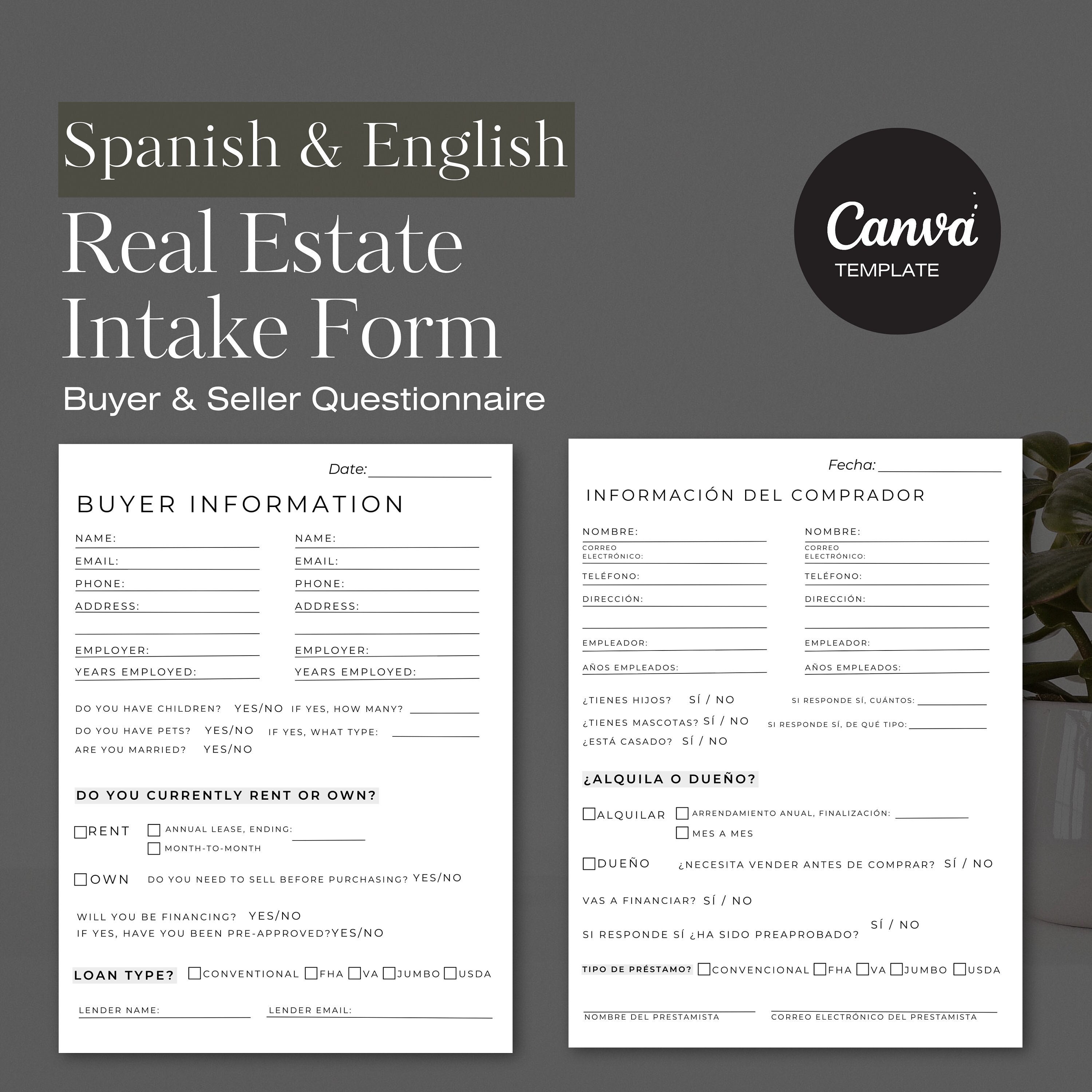 Bilingual Real Estate Client Intake Form, Bundle Home Buyer and Seller ...