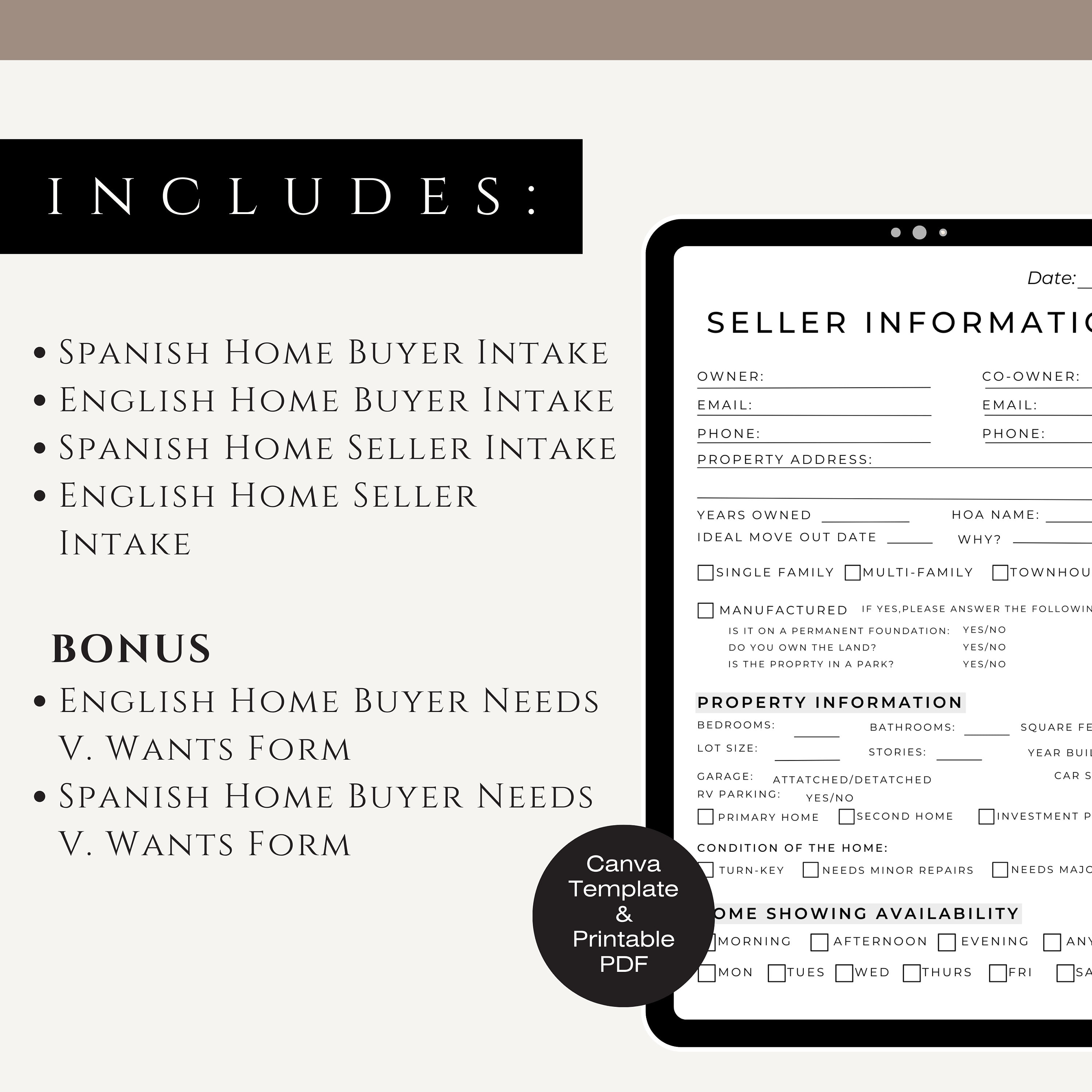 Bilingual Real Estate Client Intake Form, Bundle Home Buyer and Seller ...