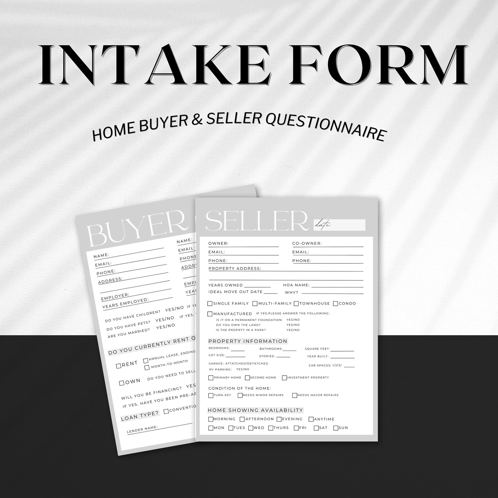 Real Estate Client Intake Form Buyer and Seller Questionnaire Home ...