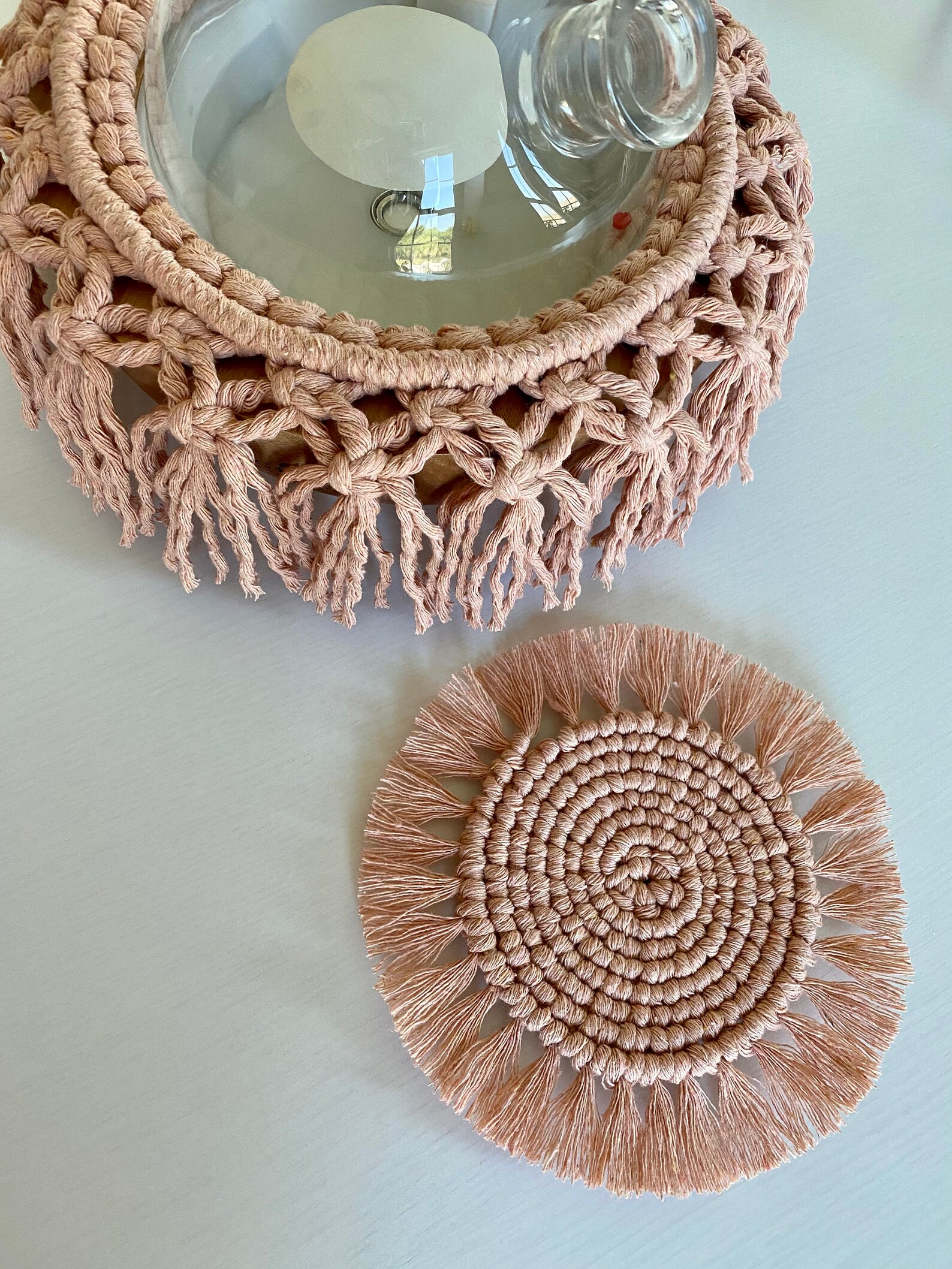 BUNDLE // Blush Aria Macrame Diffuser Cover & Remote Coaster | Etsy