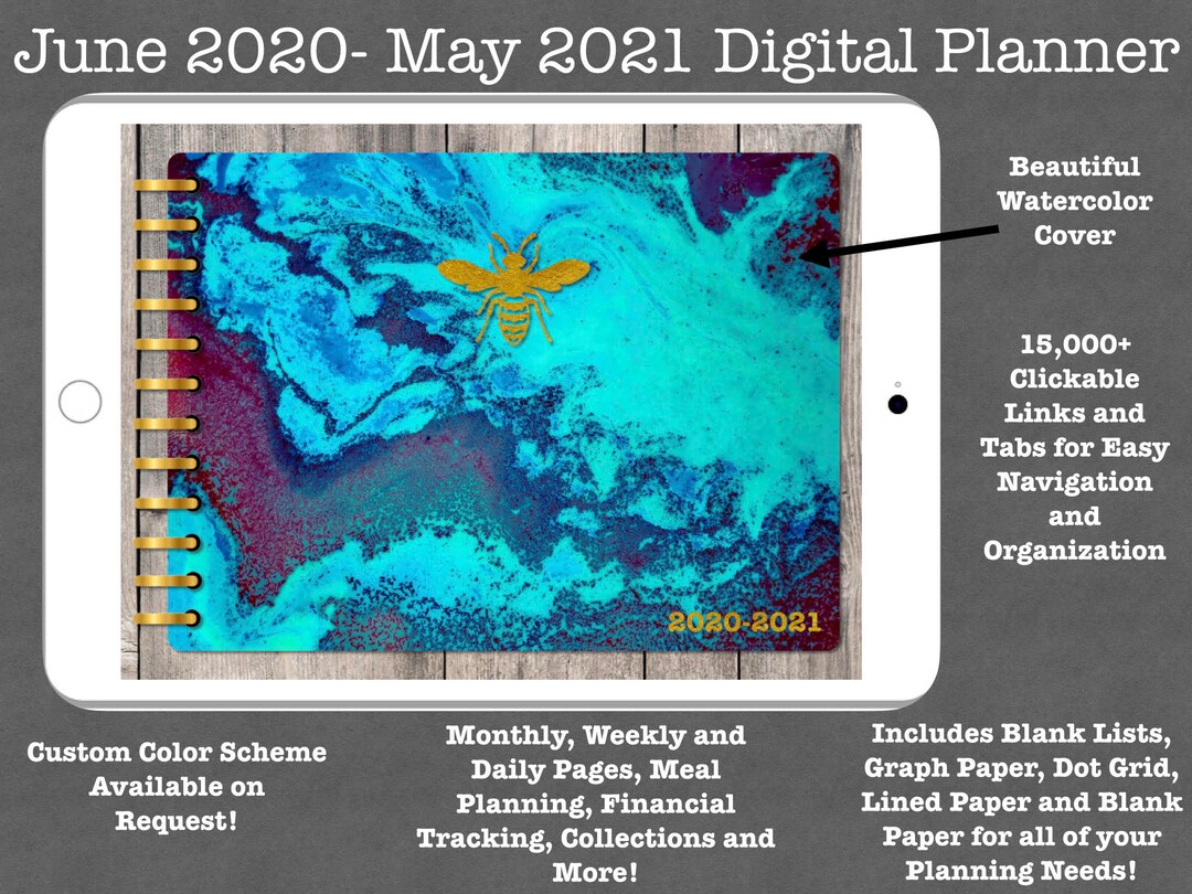June 2020- May 2021 Watercolor Digital Planner - Etsy