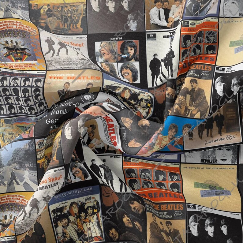 The Beatles Album Cover Fabric, Rock Music Print Fabric, Upholstery ...