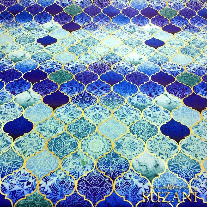 Blue Moroccan Pattern Multipurpose Fabric, Upholstery Fabric by the ...