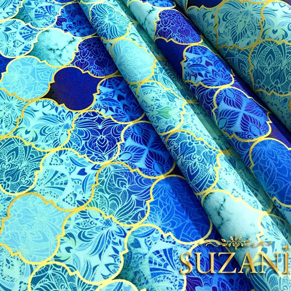 Blue Moroccan Pattern Multipurpose Fabric, Upholstery Fabric by the ...