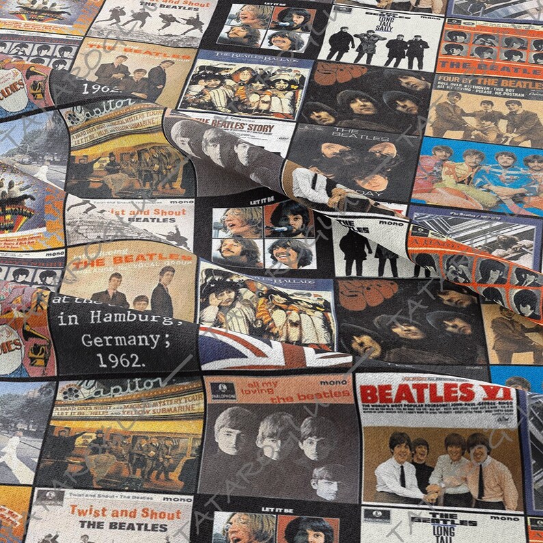 The Beatles Album Cover Fabric, Rock Music Print Fabric, Upholstery ...