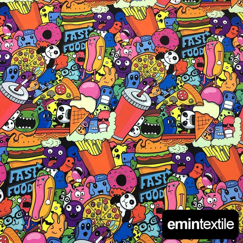 Pop Art Fabric Comic Art Fast Food Pattern Multicolor Fabric - Etsy