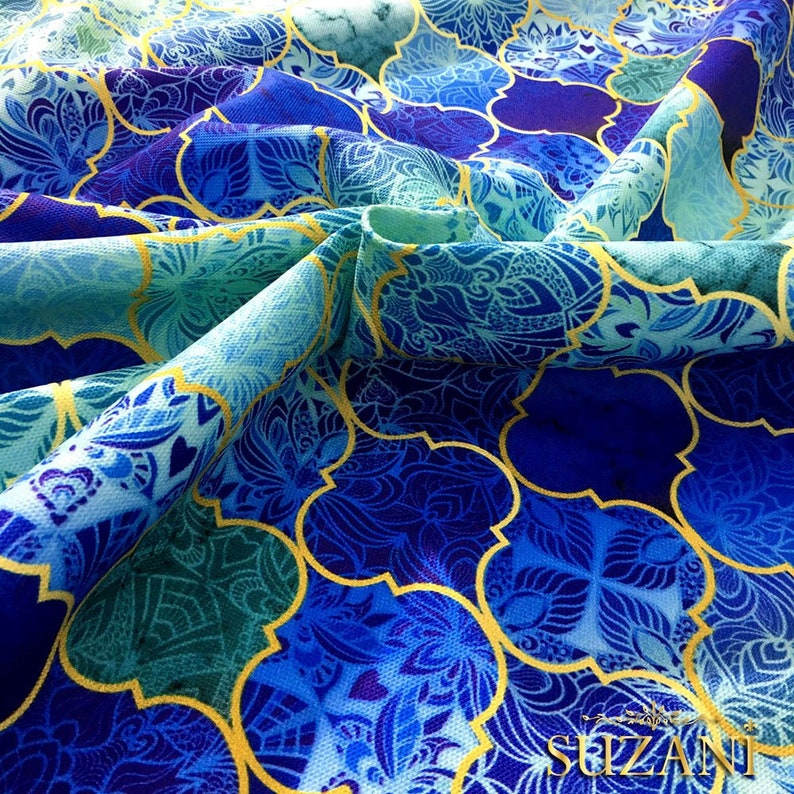 Blue Moroccan Pattern Multipurpose Fabric, Upholstery Fabric by the ...