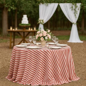 Round Linen Striped Table Cloth, Stonewashed Rectangle Tablecloth, Red ...