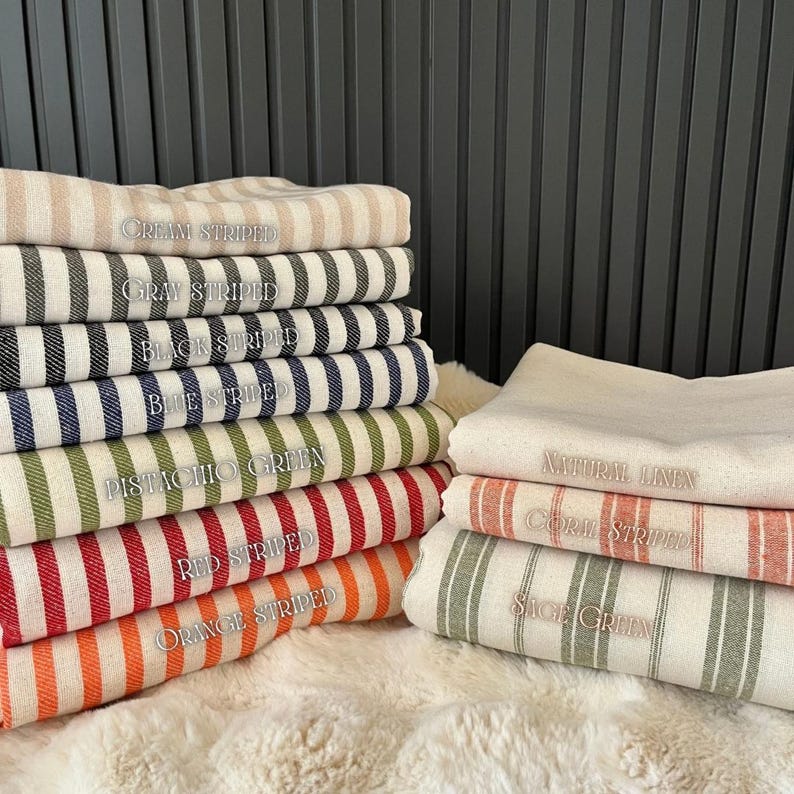 Red Striped Linen Curtains – Rustic Farmhouse Christmas Drapes, Tie Top ...