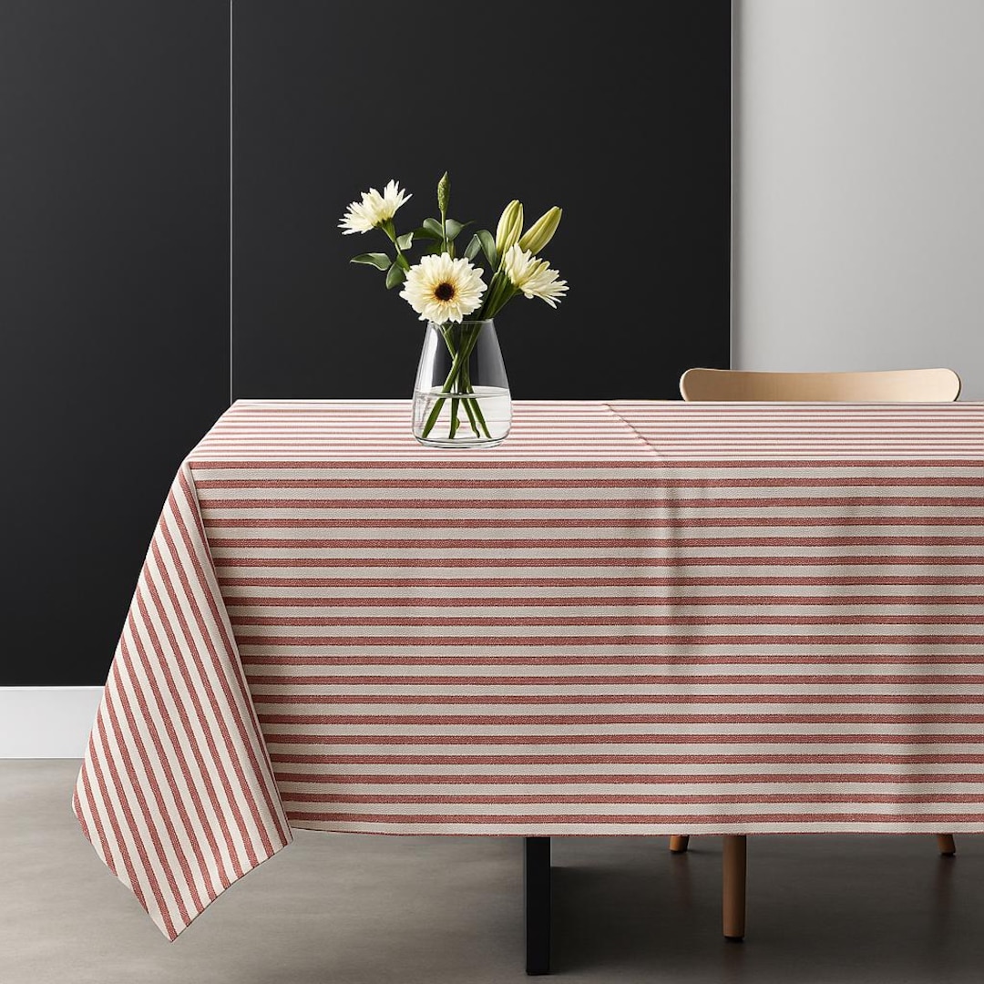 Red and White Striped Tablecloth, Cotton Boho Tablecloth Farmhouse Soft ...