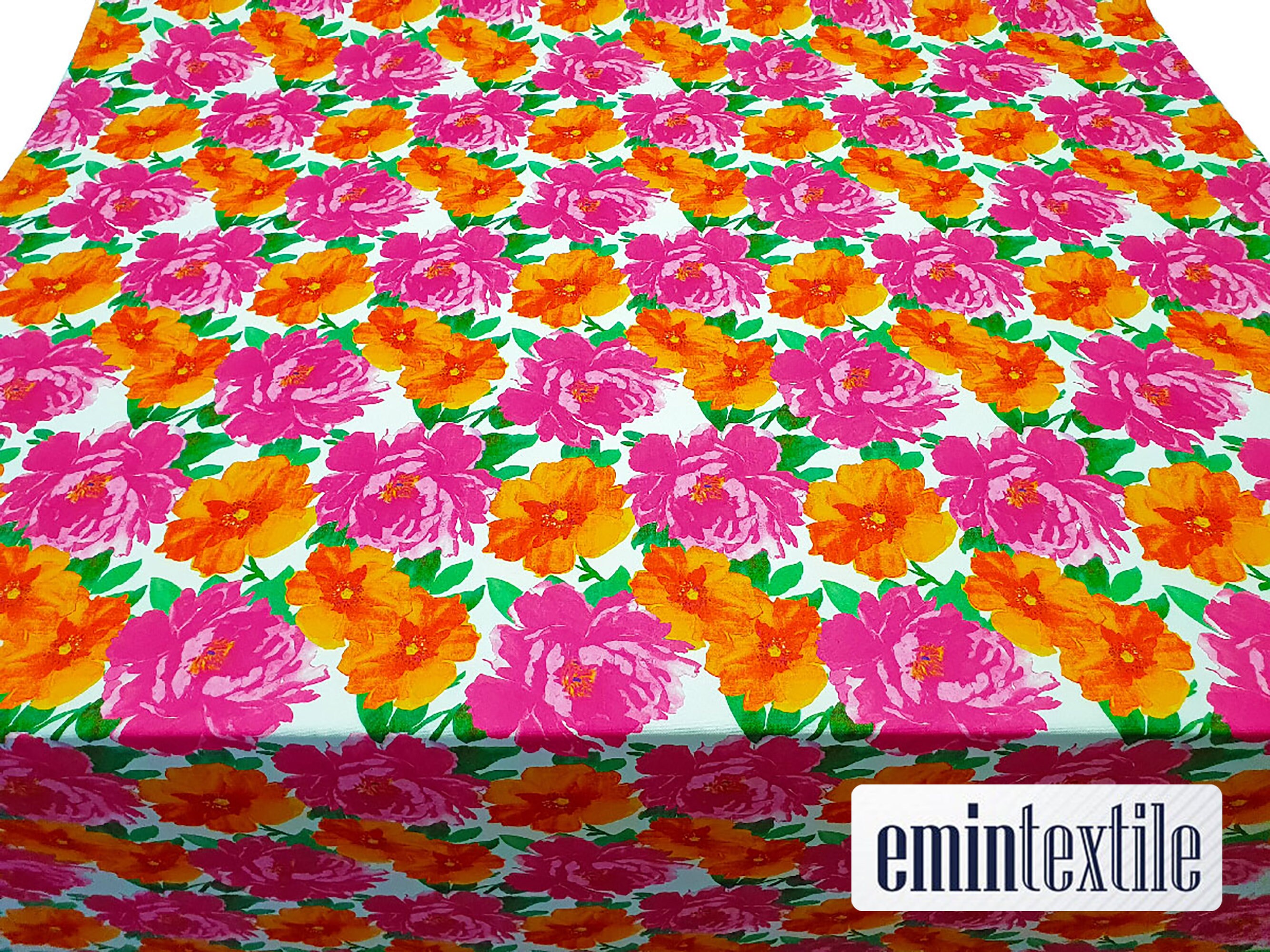 Fuchsia Orange Floral Fabric, Colorful Upholstery Fabric by the Yard ...