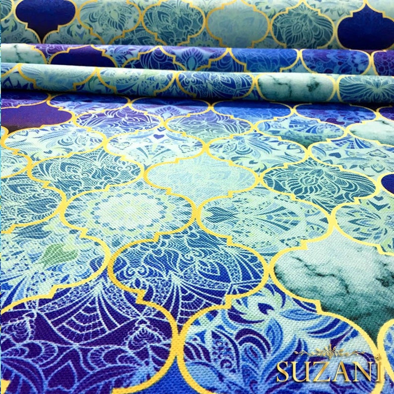 Blue Moroccan Pattern Multipurpose Fabric, Upholstery Fabric by the ...