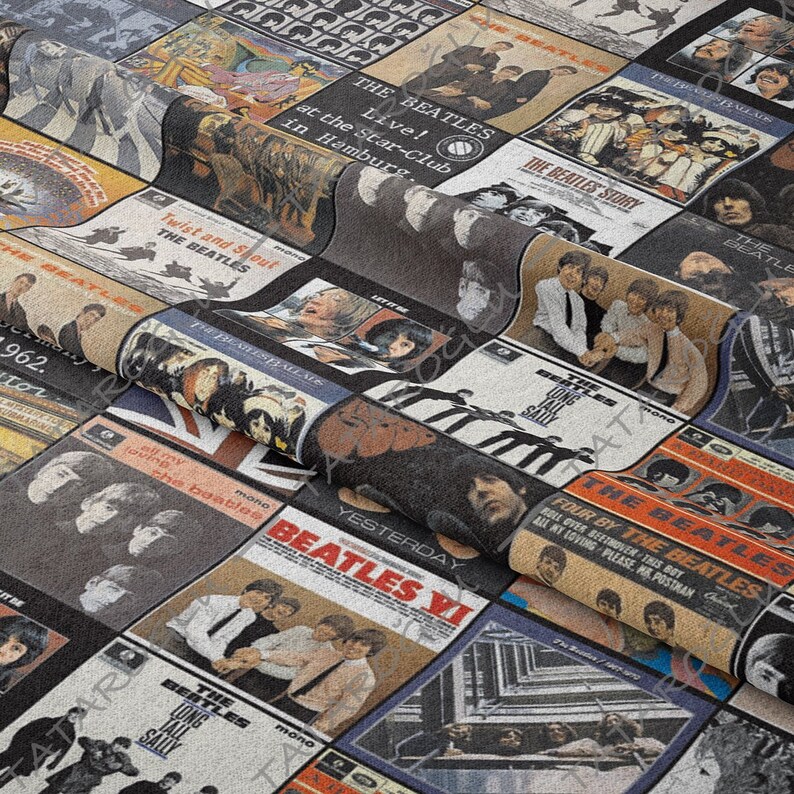 The Beatles Album Cover Fabric, Rock Music Print Fabric, Upholstery ...