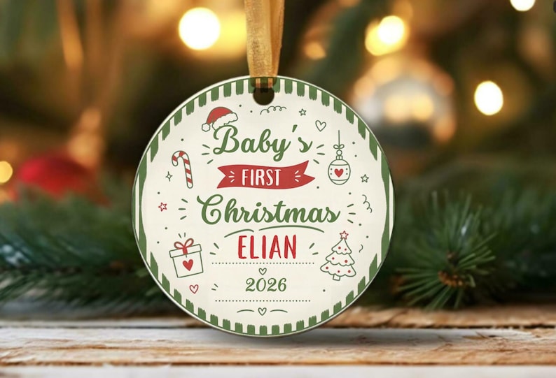 Personalized Baby’s First Christmas Ornament, Custom Baby Name, 2026 ...