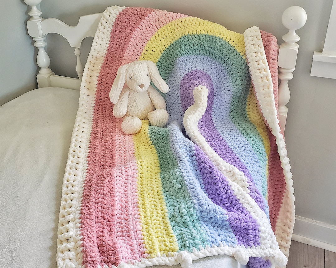 Large Rainbow Blanket, Chunky Knit Blanket, Pastel Rainbow Throw ...