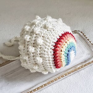 Rainbow Baby Bonnet, Crochet Bobble Hat, Newborn Rainbow Hat, Rainbow ...