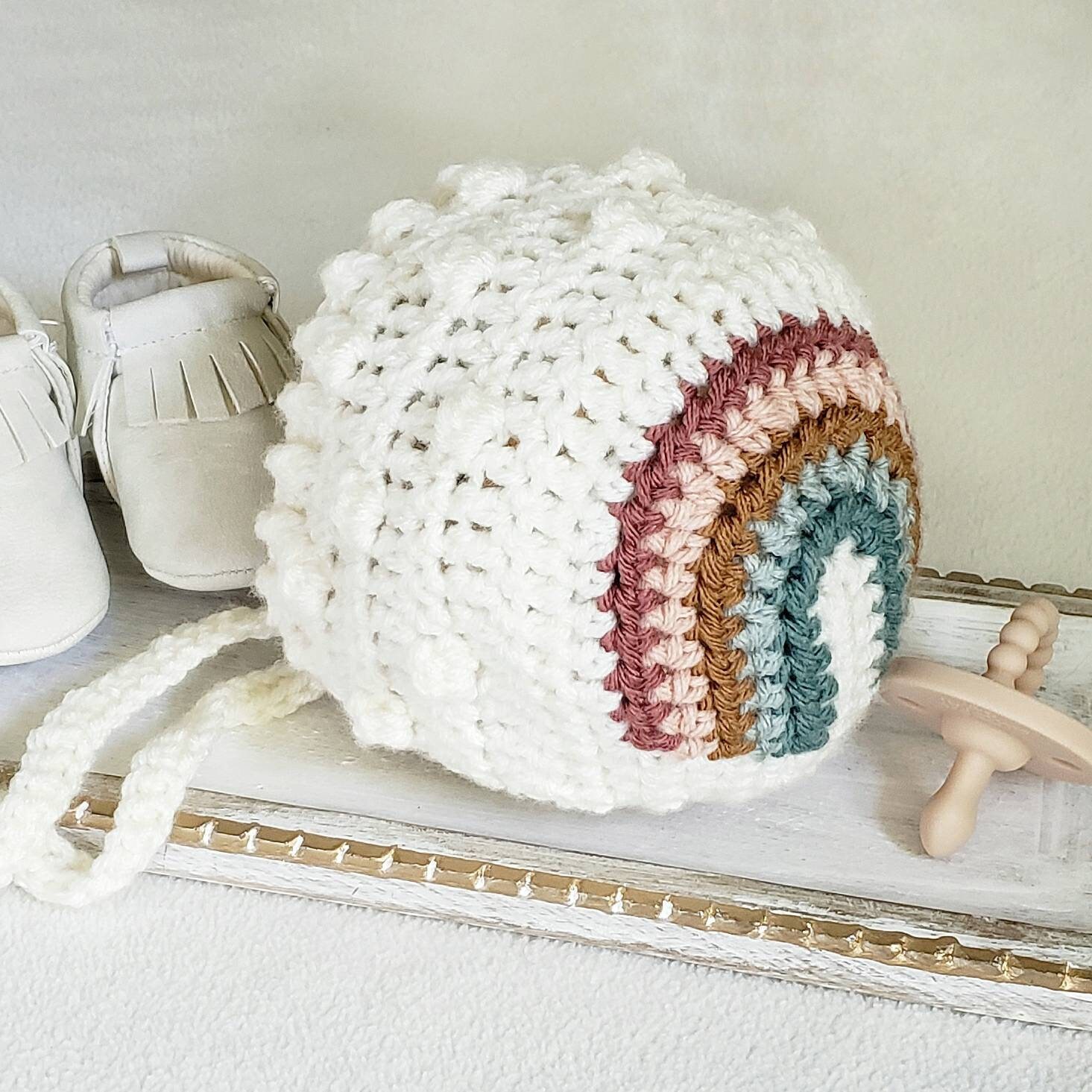 Crochet Rainbow Baby Bonnet Pattern: Easy Bobble Design (PDF Pattern ...