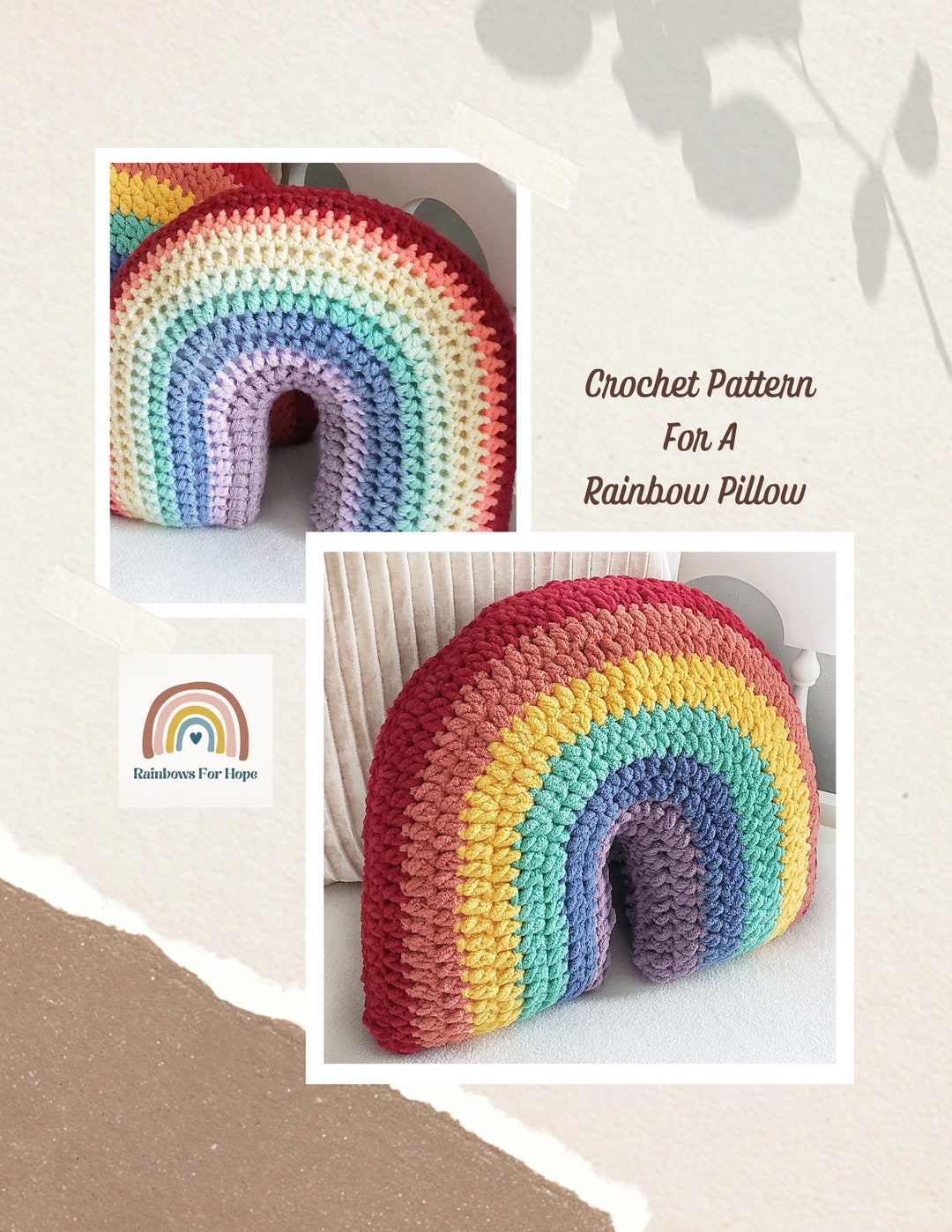 Crochet Rainbow Pillow Pattern: Acrylic or Blanket Yarn, PDF Download ...