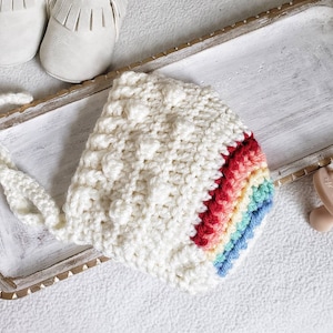 Rainbow Baby Bonnet, Crochet Bobble Hat, Newborn Rainbow Hat, Rainbow ...