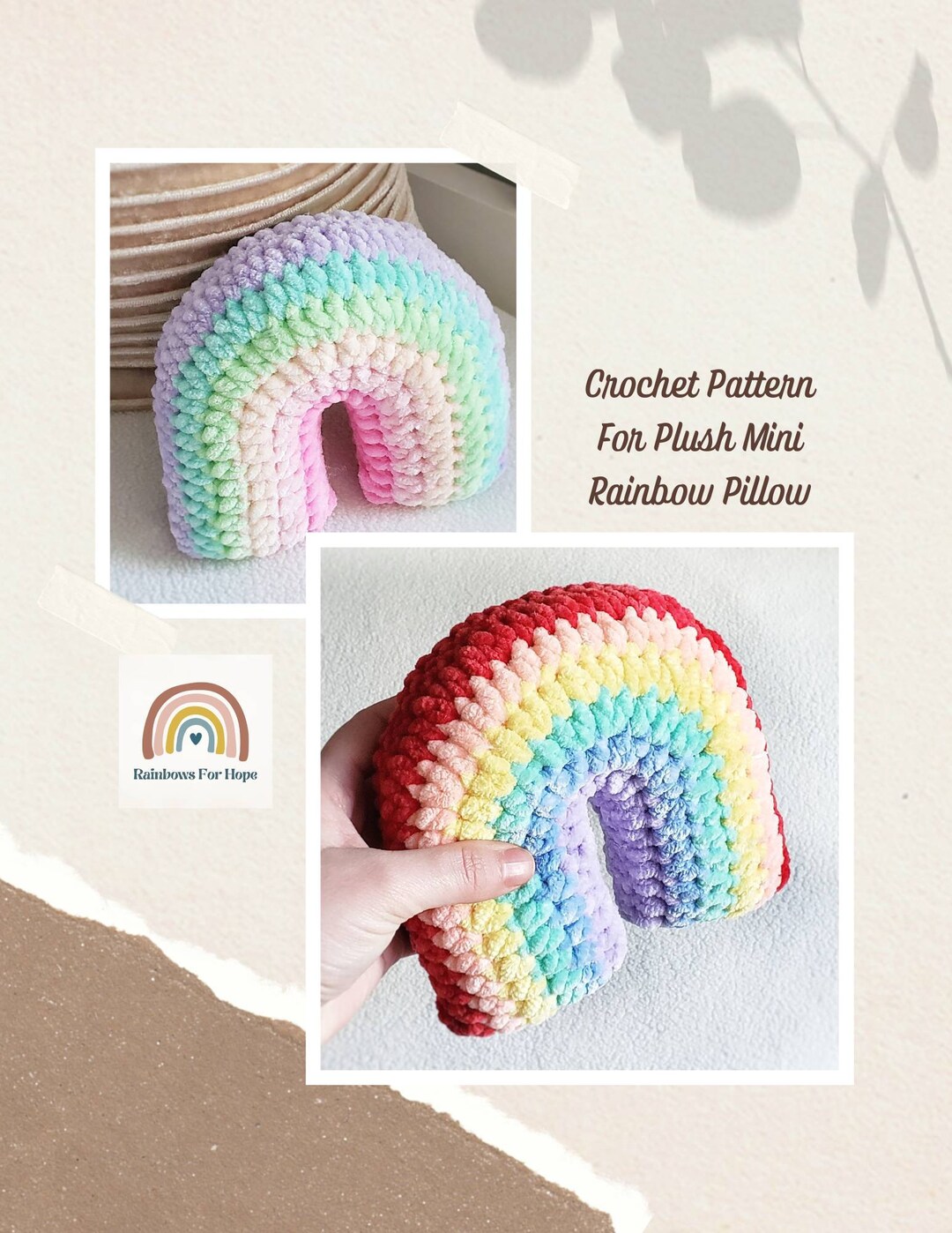 Mini Rainbow Pillow Crochet Pattern: Chenille Yarn (digital Download ...