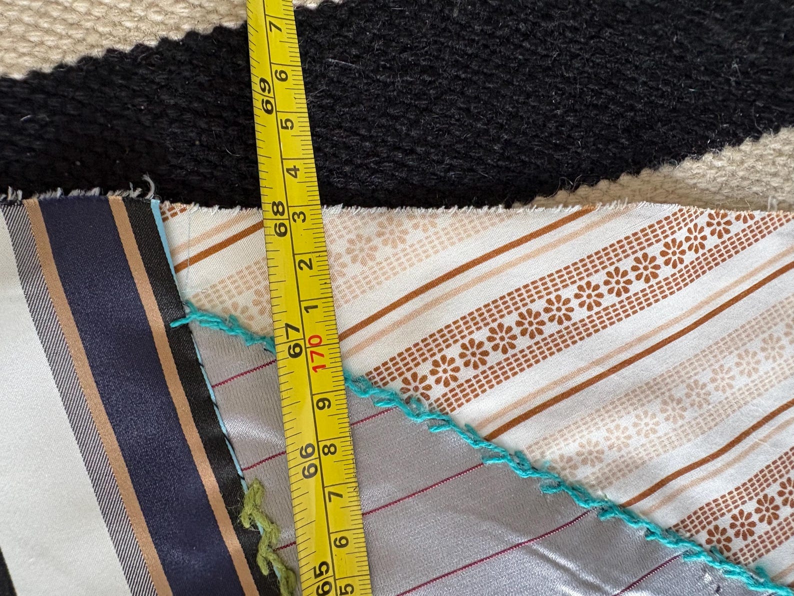 Vintage Patchwork Necktie Fabric With Handstitching Multicolor Trim ...
