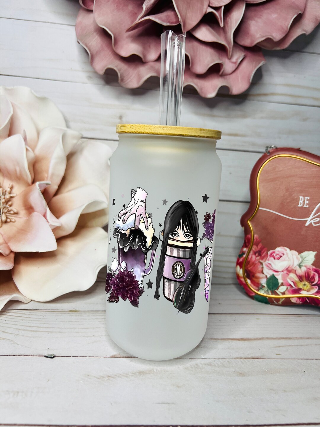 Addams Family Wednesday Coffee Brew Dancing Queen Frosted Glass Tumbler ...