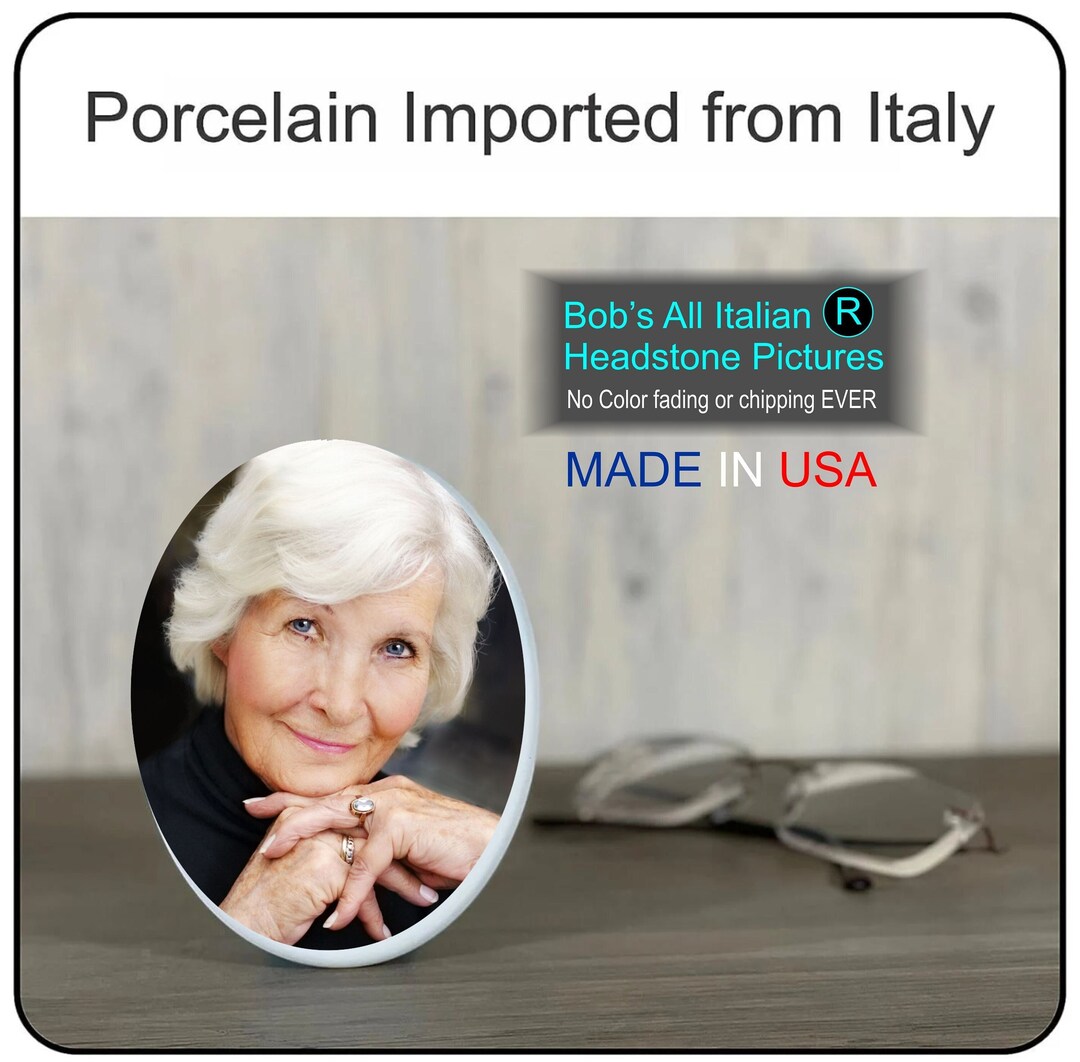 Oval Headstone Photo Memorial Plaque: Weatherproof Porcelain Tile (7”x9 ...